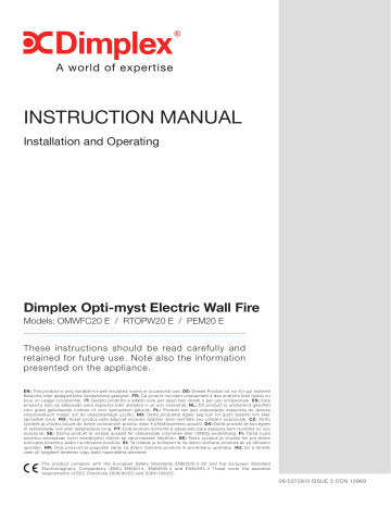 Dimplex RTOPW20E Optimyst Electric Wall Mounted Fire Instruction manual ...