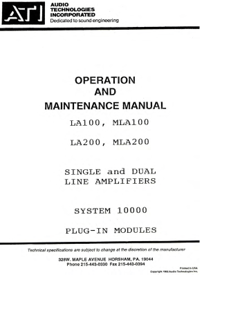 ATI MLA100-1 System 10K Owner's Manual | Manualzz