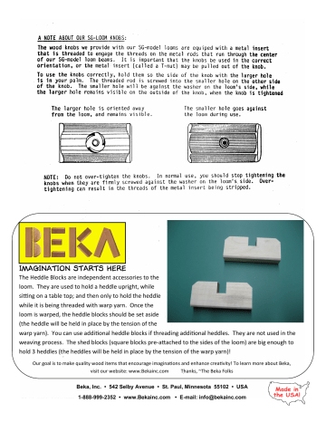 Beka SG Knobs & Heddle Blocks Assembly Instructions | Manualzz