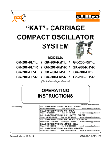 Gullco GK-200-F - Radial Oscillator GK-200-F Operation Manual | Manualzz
