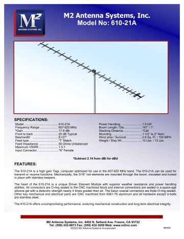 M2 Antenna 610-21A Manual | Manualzz
