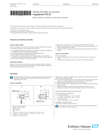 Endres+Hauser Liquiphant FTL33 Navodila za uporabo | Manualzz