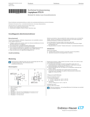 Endres+Hauser Liquiphant FTL33 Användarmanual | Manualzz