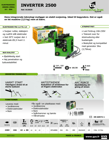 GYS INVERTER 2500 (CARDBOARD BOX) Blad | Manualzz