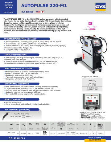 GYS AUTOPULSE 220-M1 208/240V (standard UL) Datasheet | Manualzz