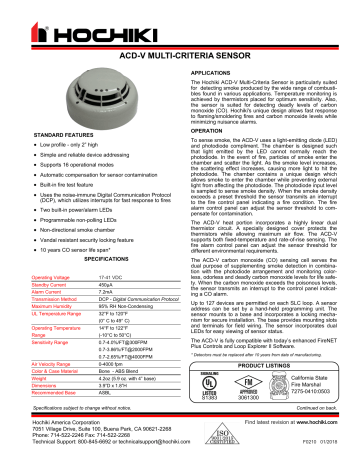 Hochiki ACD-V Data Sheet | Manualzz