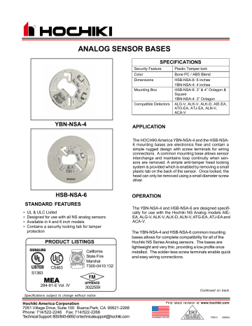 Hochiki Analog Sensor Bases Data Sheet | Manualzz