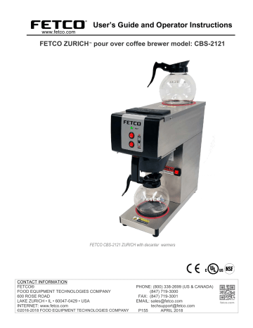 Fetco ZURICH CBS-2121 Users Manual And Operator Instructions | Manualzz