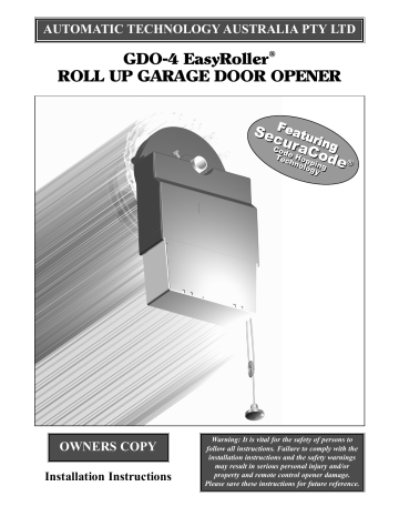 Automatic Technology GDO-4 EasyRoller Installation Instructions Manual ...