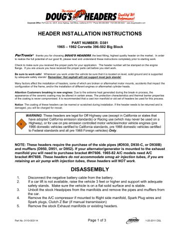 Doug's Headers D381 Installation Instructions Manual | Manualzz