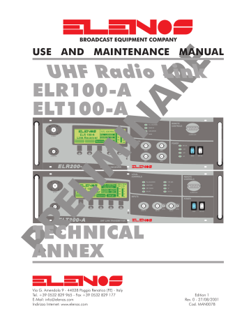 Elenos ELR100-A, ELT100-A Use And Maintenance Manual | Manualzz