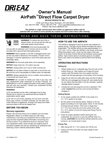 Dri-Eaz AirPath Owner's manual | Manualzz