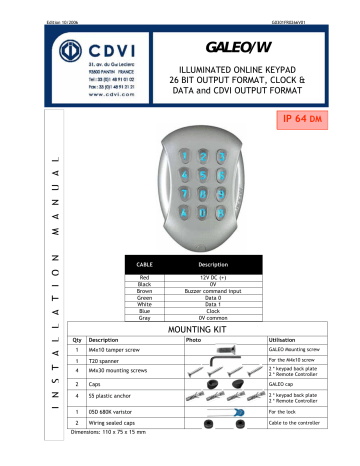 CDVI GALEO/W Installation Manual | Manualzz