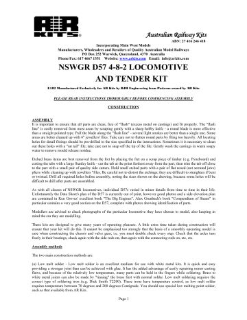 Australian Railway Kits NSWGR D57 Instruction Manual | Manualzz