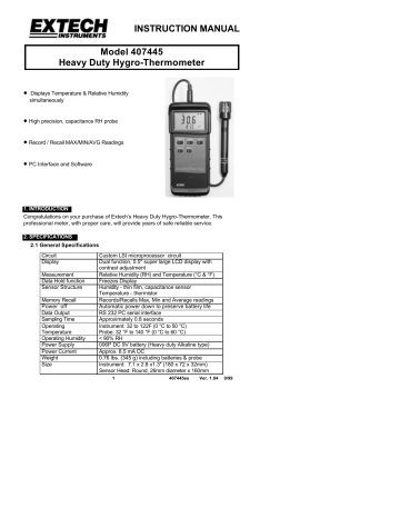 Extech Instruments 407445 Instruction Manual | Manualzz