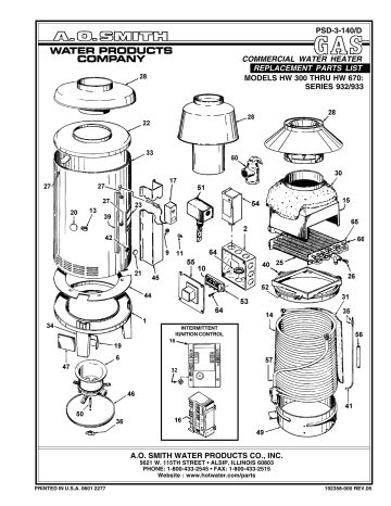 A.O. Smith Burkay HW 300, Burkay HW 670 Replacement Parts List | Manualzz