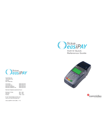 Commidea Ocius easiPAY Vx510 Quick Reference Manual | Manualzz