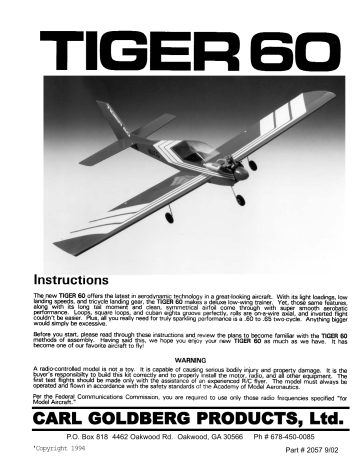 Carl Goldberg Products TIGER 60 Instruction Manual | Manualzz
