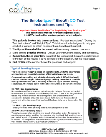 Covita Smokerlyzer Instructions And Tips | Manualzz