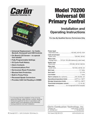 Carlin 70200 Installation And Operating Instructions Manual | Manualzz