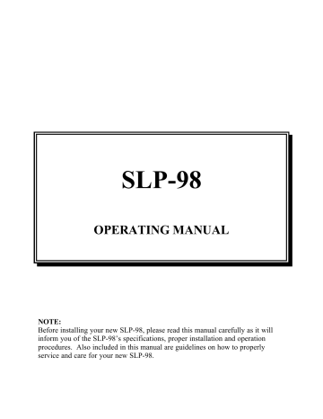 Cary Audio Design SLP-98 Operating Manual | Manualzz