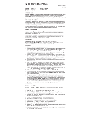 BD BBL RODAC Plate Intended Use | Manualzz