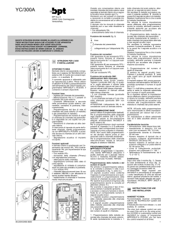 Bpt YC/300A Instructions For Use And Installation | Manualzz