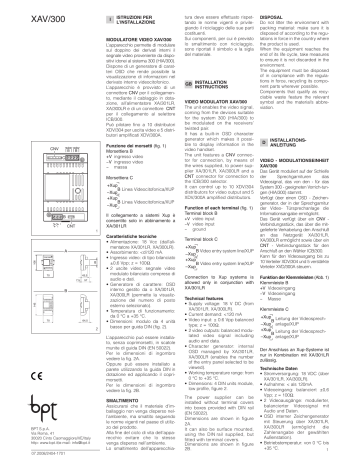 Bpt XAV/300 Installation Instructions | Manualzz