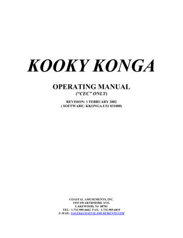Coastal Amusements Kooky Konga Operating Manual | Manualzz