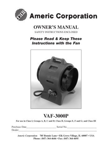 Americ Corporation VAF-3000P Owner's Manual | Manualzz