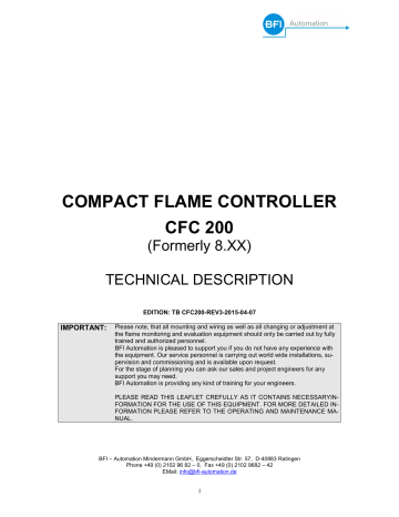 BFI Automation CFC 200, CFC 200 IR Technical Description | Manualzz