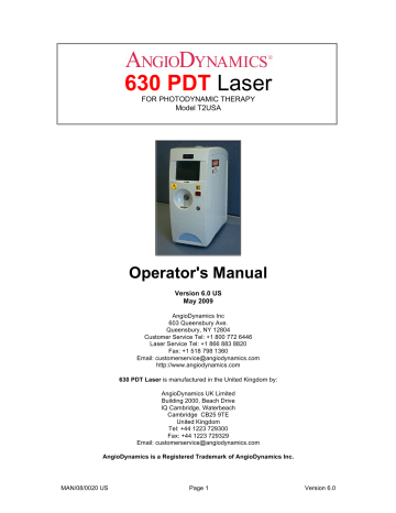 AngioDynamics 630 PDT Operator's Manual | Manualzz
