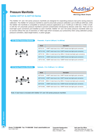 Additel 12X series pressure manifolds Data Sheet | Manualzz