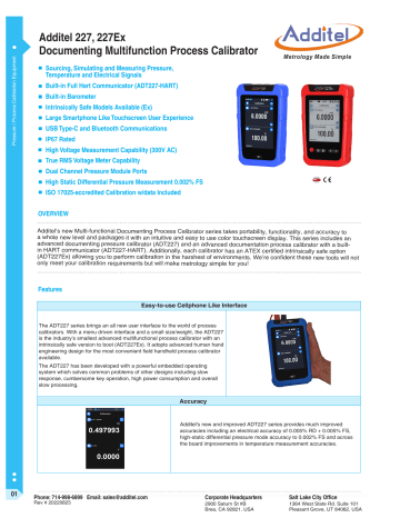 Additel 227 Multifunction Process Calibrator Data Sheet | Manualzz