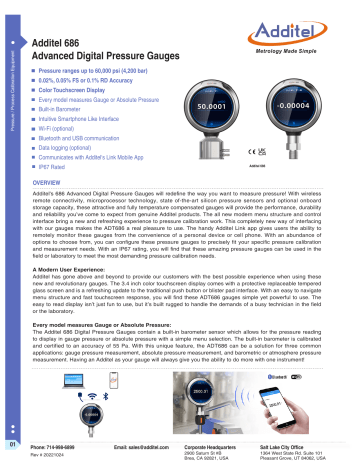 Additel 686 Series Digital Pressure Gauge Data Sheet | Manualzz