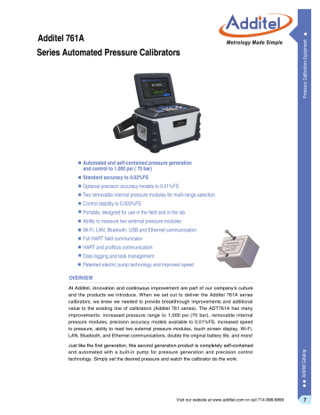 Additel 761A Automated Pressure Calibrator Data Sheet | Manualzz