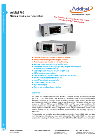 Additel 780 Pressure Controller Data Sheet | Manualzz