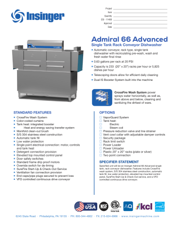 Insinger Admiral 66 ADVANCED Specification Sheet | Manualzz