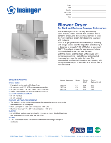 Insinger Blower Dryer Datasheet | Manualzz
