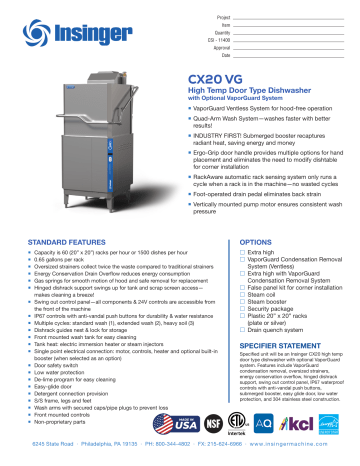 Insinger CX20 VG Specification Sheet | Manualzz