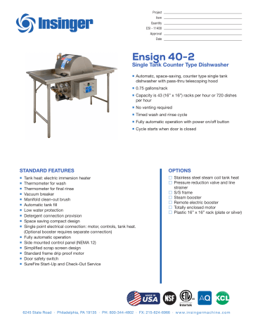 Insinger Ensign40-2 Specification Sheet | Manualzz