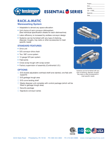 Insinger Rack-A-Matic Specification Sheet | Manualzz