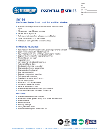 Insinger SW-36 Specification Sheet | Manualzz