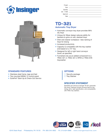 Insinger TD321-3 Specification Sheet | Manualzz