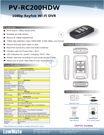 LawMate PV-RC200HDW 1080p Keyfob Wi-Fi DVR Specification | Manualzz