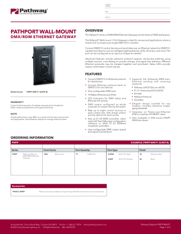 Pathway Pathport-PWPP-WM-P1 Spec Sheet | Manualzz