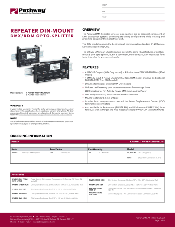 Pathway Repeater-PWREP-DIN-P4 Spec Sheet | Manualzz