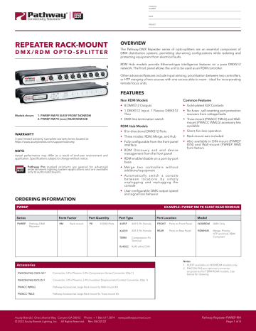 Pathway Repeater-PWREP-RM Spec Sheet | Manualzz