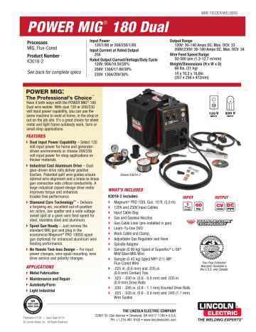 Lincoln Electric K3018-2 180 Amp Power MIG 180 Dual MIG Wire Feed ...