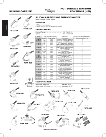 White Rodgers 767A-372 Hot Surface Ignitor Specification | Manualzz